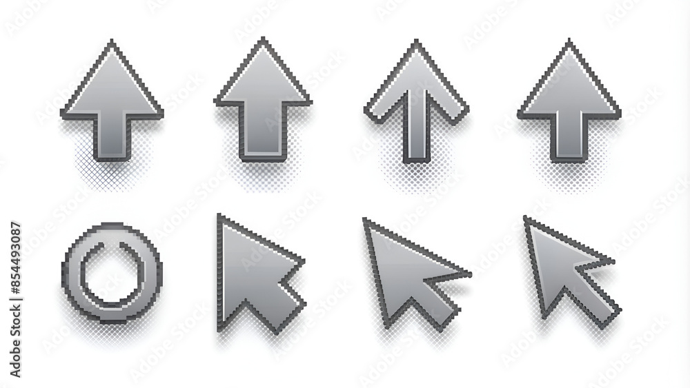 Computer mouse click cursor gray arrow icons set and loading icons. Cursor icon.Hand clicking ...