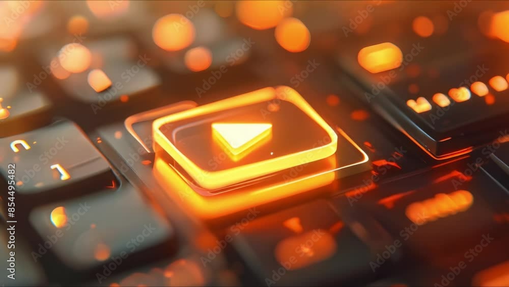 Digital play button icon symbolizing the start of multimedia content ...