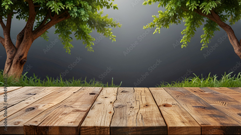Outdoor background Wooden table in 3d png transparent using for product ...