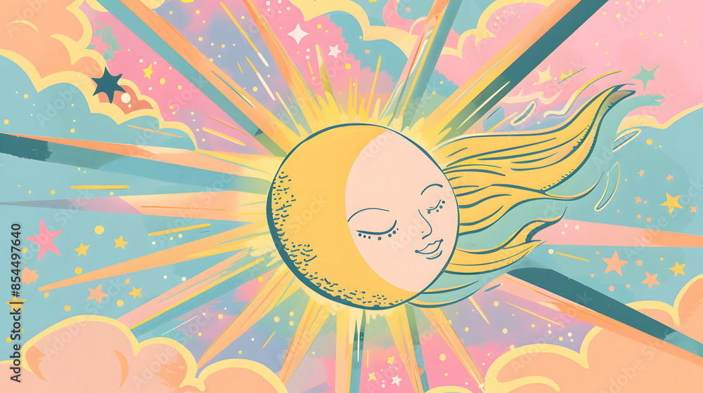 Cute cartoon Sun in pastel celestial and space theme for wallpaper and ...