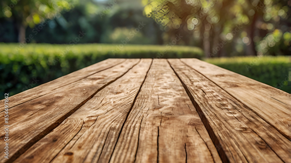 Outdoor background Wooden table in 3d png transparent using for product ...