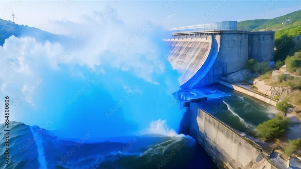 Overhead shot of hydroelectric dam from above showcasing its scale and ...
