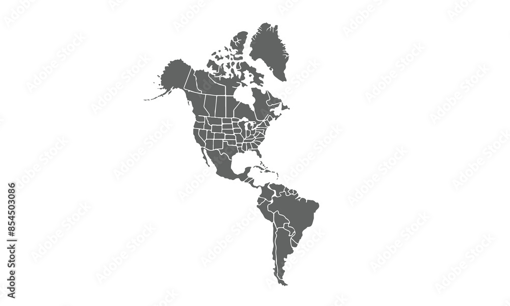 Map of north and south america isolated on white background. for ...