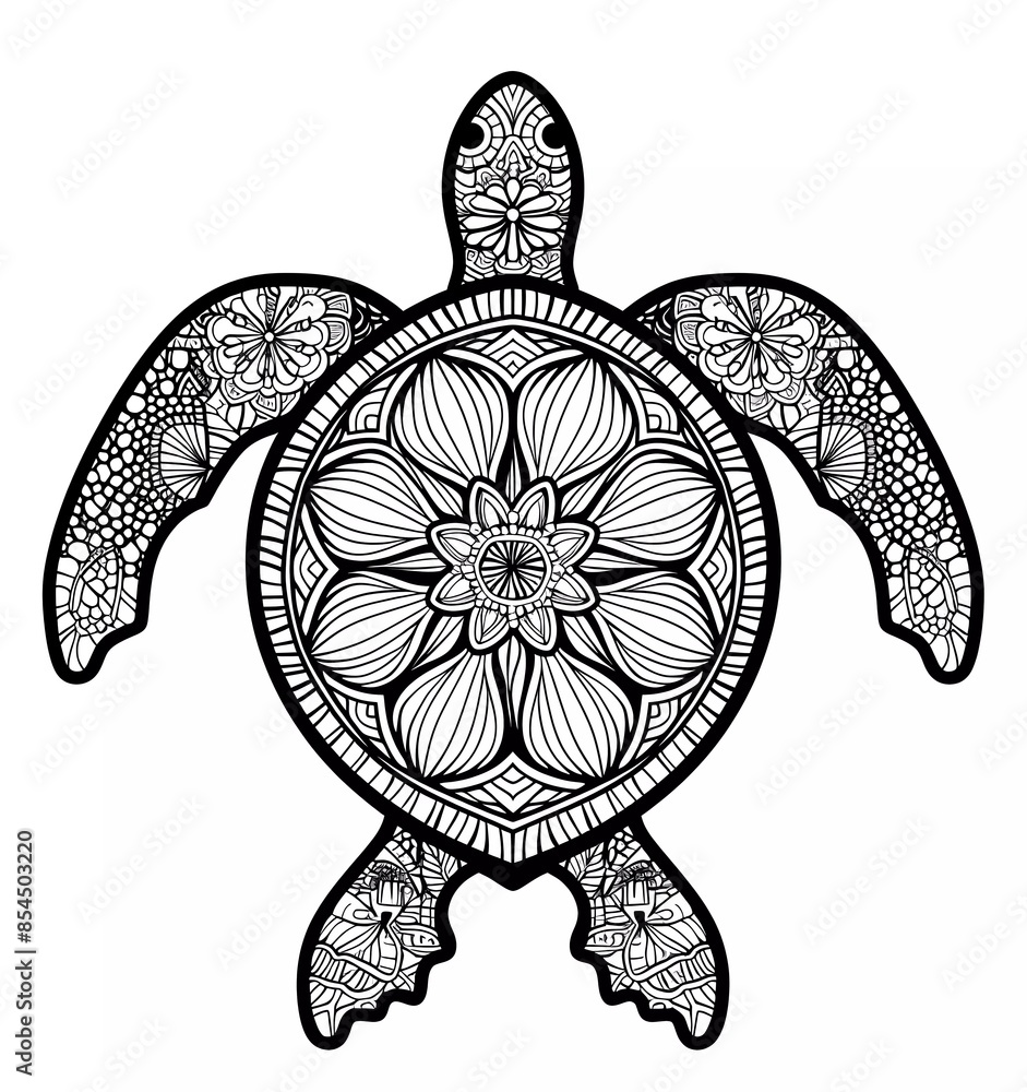 Turtle mandala coloring page vector illustration white background Stock ...