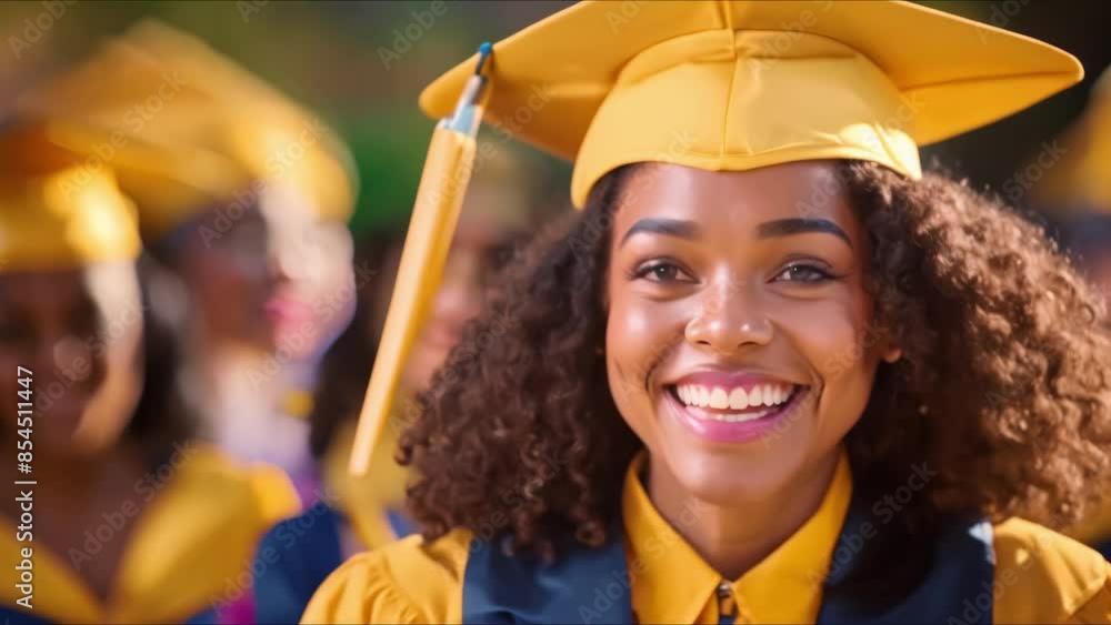 Smiling African American student celebrating high school graduation ...