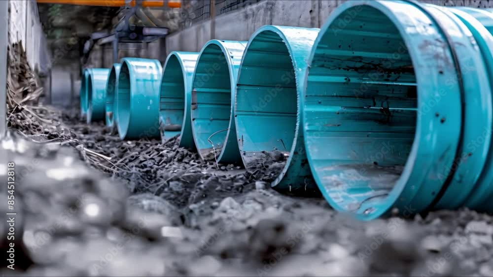 Banner image of plastic sewage pipe installation at house construction ...