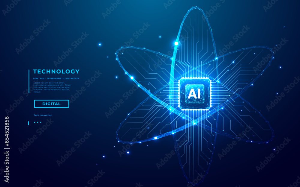 Ai chip and abstract digital atom icon on technology background ...
