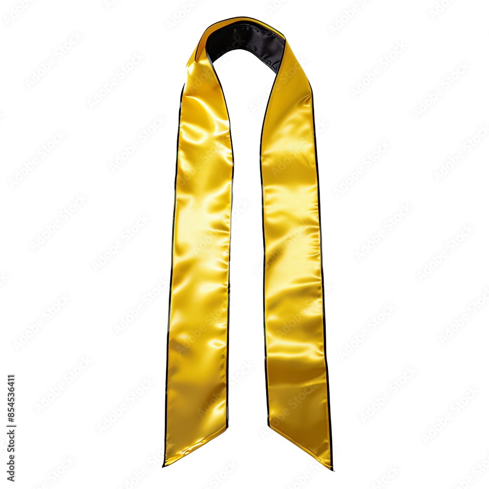 Yellow satin graduation stole isolated on white background, symbolizing ...