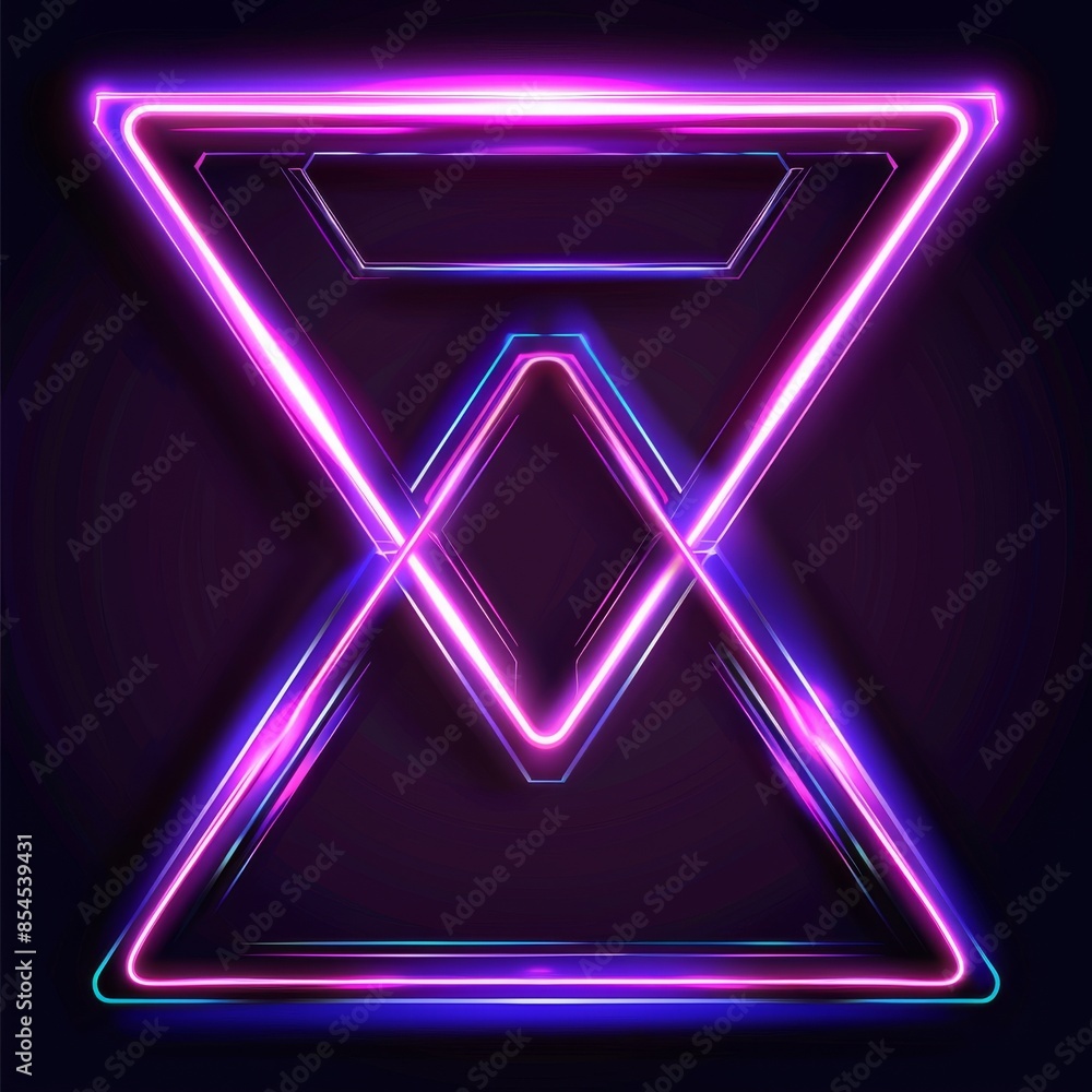 Bright neon sign with flares and sparkles. Black background with glowing frames. Square glow ...