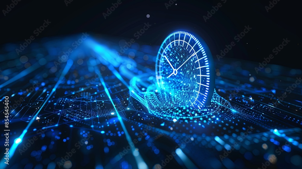 Dark blue abstract low poly network cable and speedometer. Concept of ...