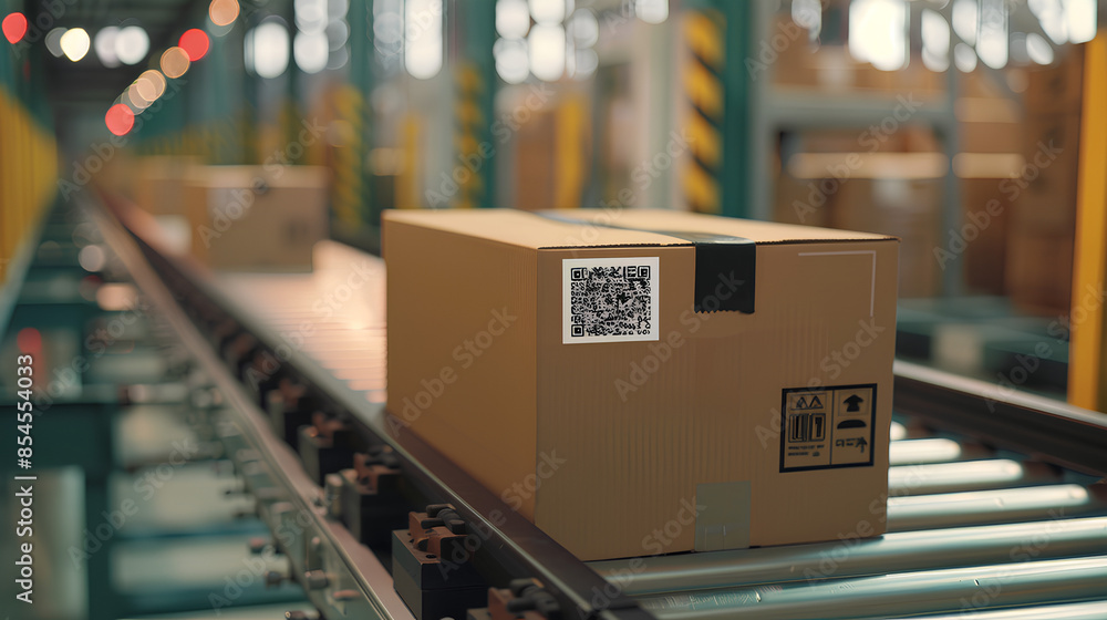 Automatic logistics management. smart packaging into the warehouse ...