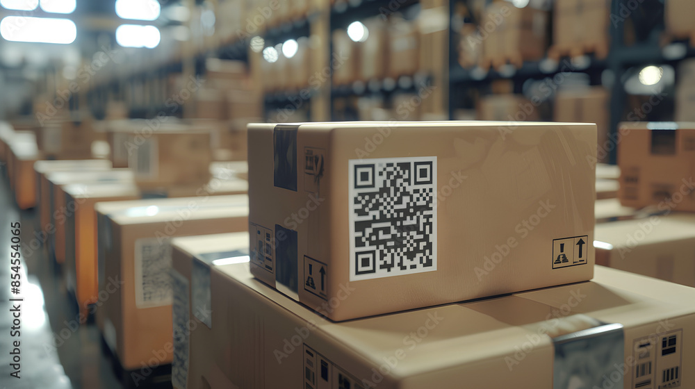 Automatic logistics management. smart packaging into the warehouse ...