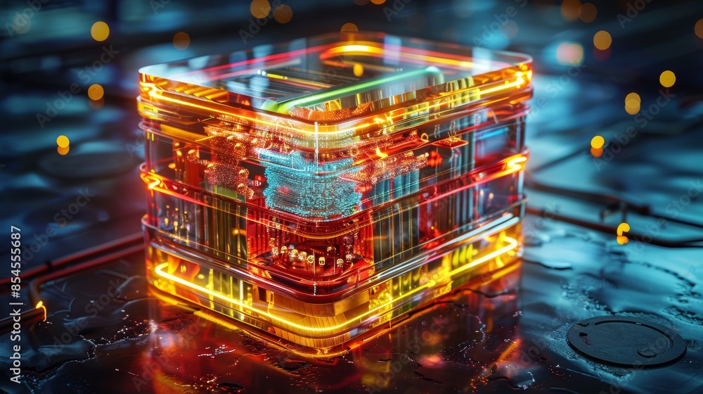 A 3D rendering of a fuel cell stack, highlighting the anode and cathode ...