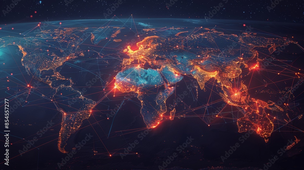 A detailed map showing transportation routes and hubs, illustrating the ...