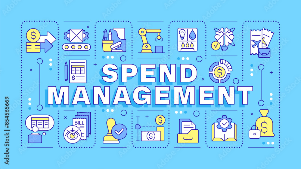 Spend management blue word concept. Expense documentation, regulatory ...