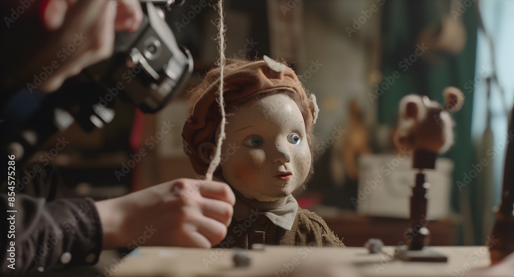 Puppet Master Creating Animated Doll with Strings and Dials, Capturing ...