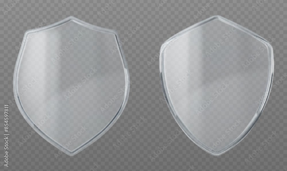 3D set of glass shields isolated on transparent background. Vector ...