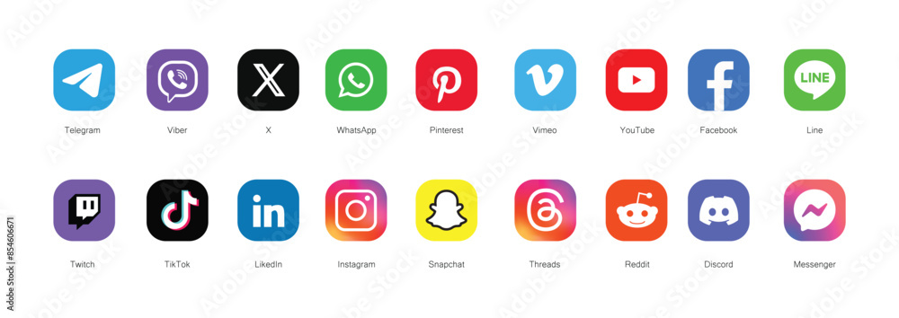 Latest updated social media icon set 2024. Top 20 social networking ...