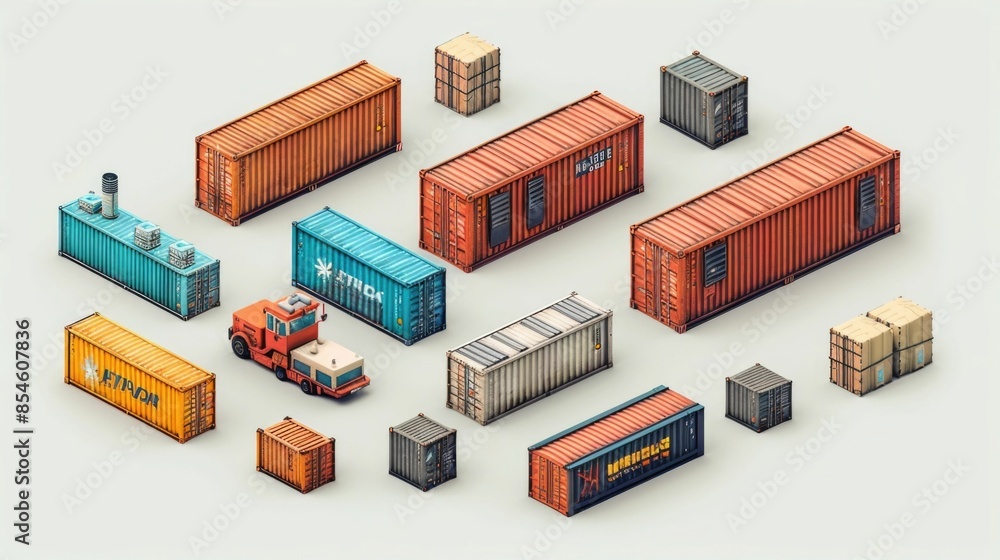 A detailed graphic showing various types of shipping containers and ...