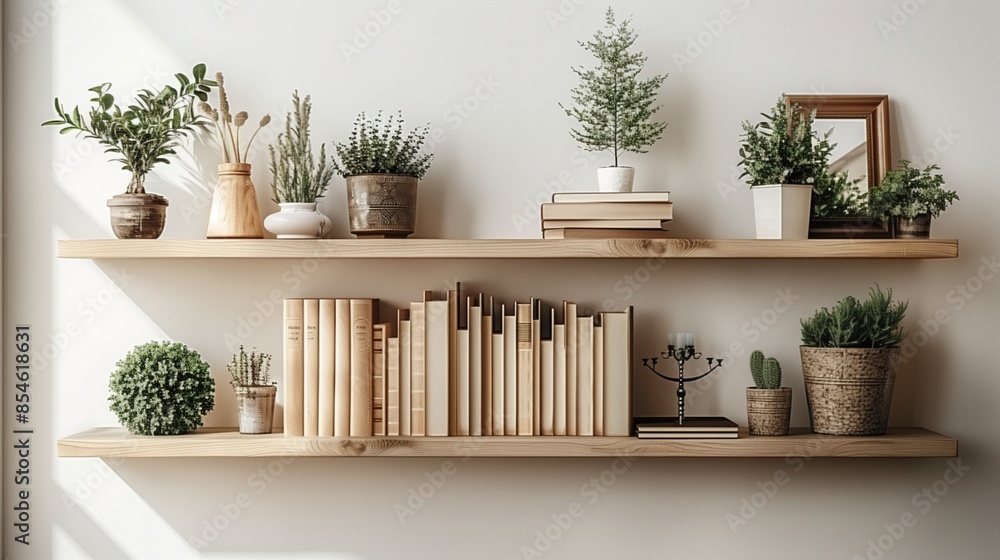 Cozy Minimalist Home Decor Shelves Displaying Houseplants and Books ...
