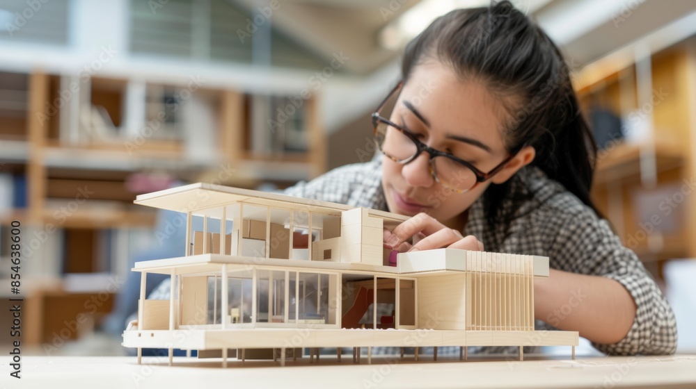 Photograph of undergraduate architecture students working on a model of ...