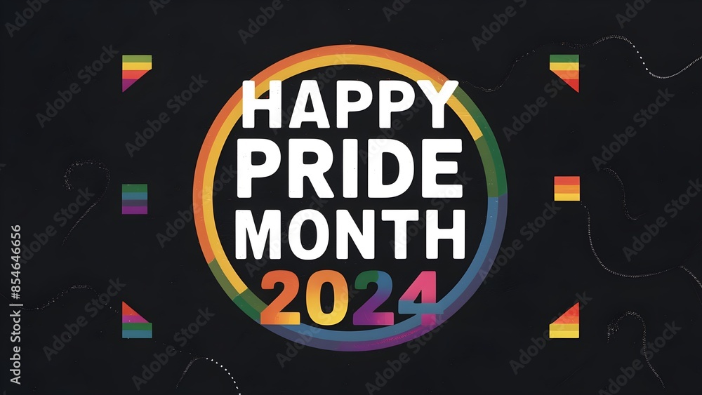 HAPPY PRIDE MONTH 2024 rainbow colors with texts 'Pride Month 2024 ...