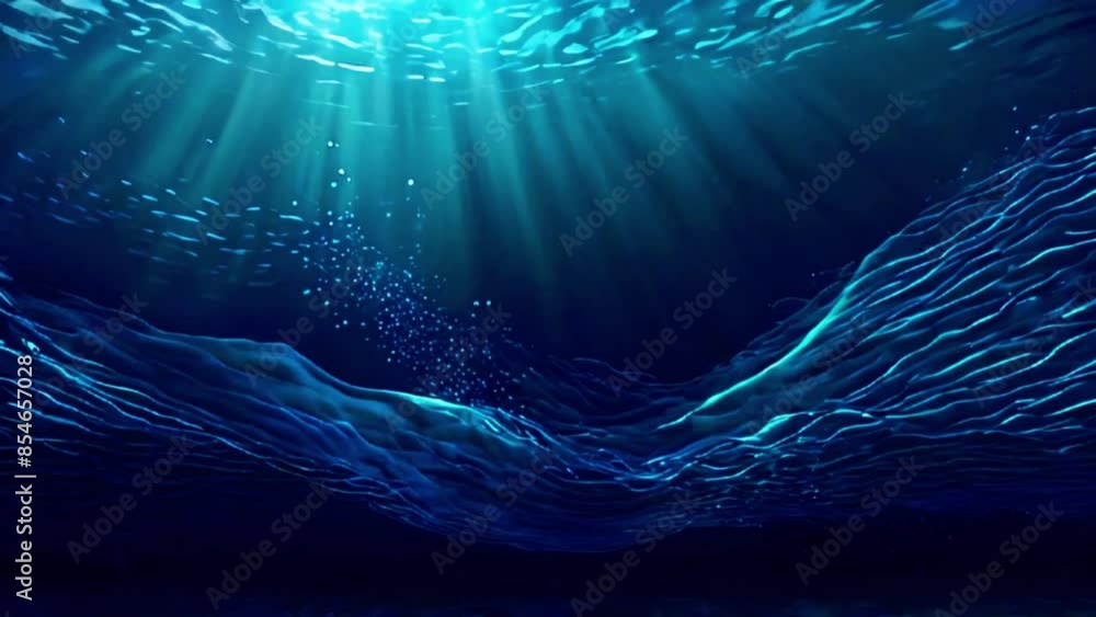 Blue abstract marine background with underwater seascape and light rays ...