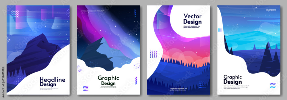 Set of night posters. Template for invitation. Background with ...
