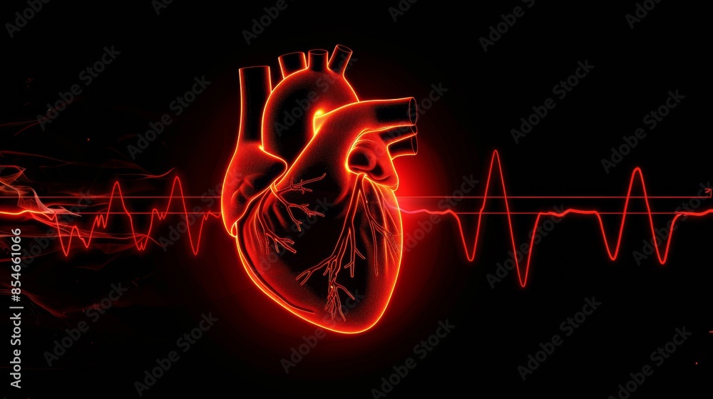 human heart shape with red cardio pulse line. Creative stylized red ...