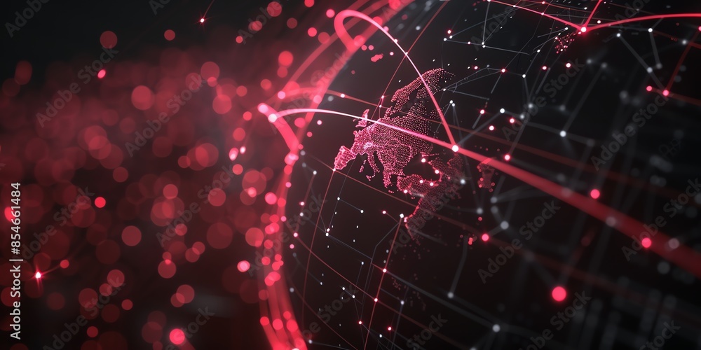 wallpaper global planet network line transfer data cyber, pink, red ...