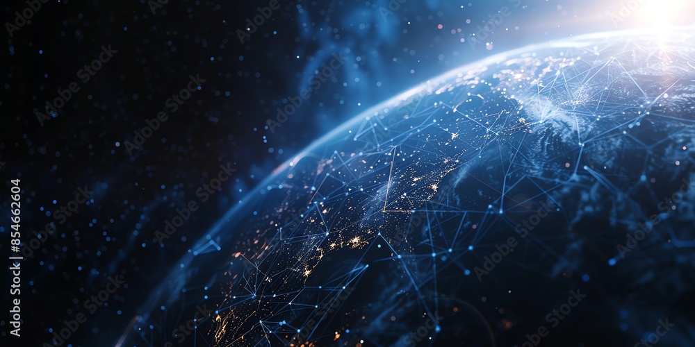 wallpaper global planet network line transfer data cyber, blue colors ...