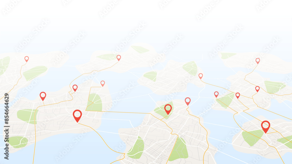 Destinations. Perspective Gps tracking map. Track navigation pin on ...