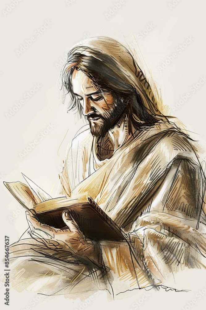 Jesus Reading Scripture, Educational Image for Sunday Schools and Bible ...