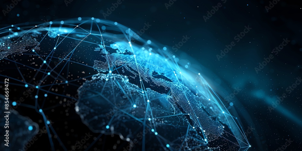 wallpaper global planet network line transfer data cyber, blue colors ...