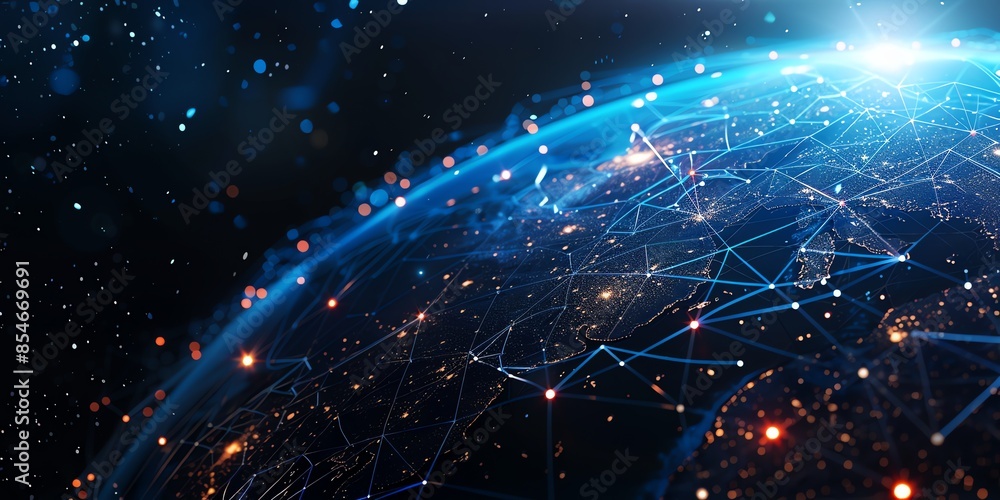 wallpaper global planet network line transfer data cyber, blue colors ...