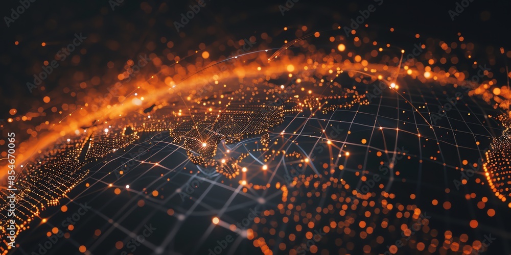 wallpaper global planet network line transfer data cyber, orange color ...