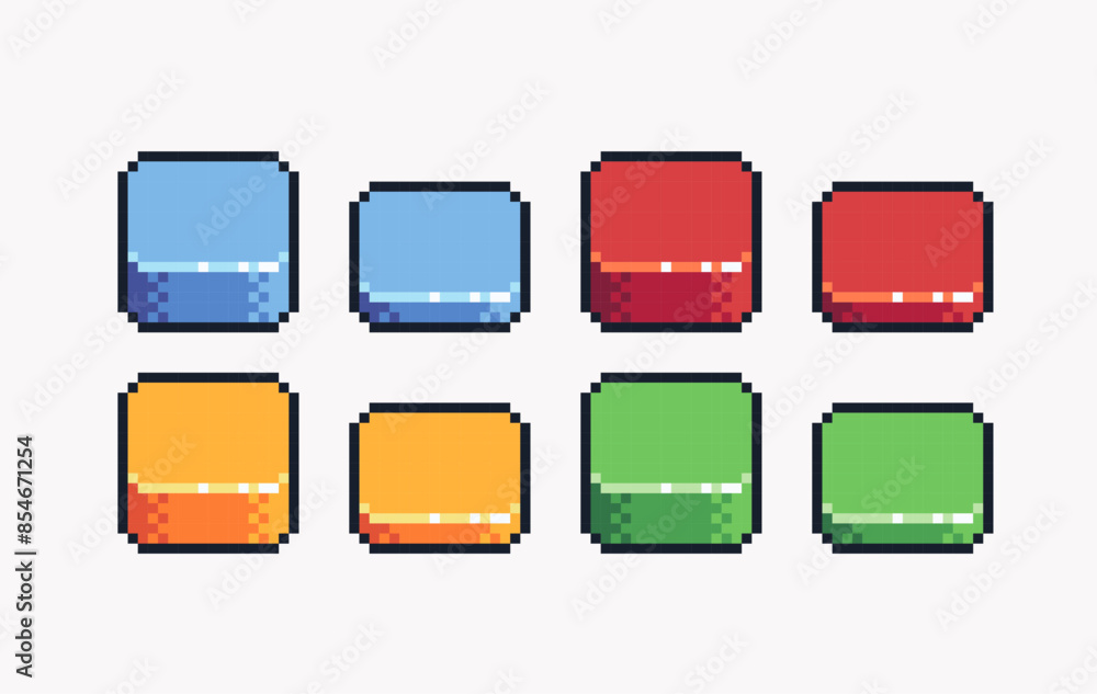 Different buttons pixel art set. Colorful interface on off bar ...