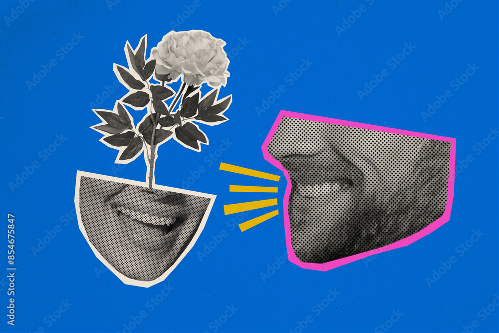 Composite trend artwork sketch image 3D photo collage of half face head ...