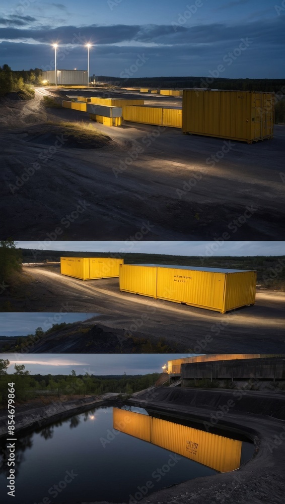 Radioactive waste storage facilities with containers embedded in ...