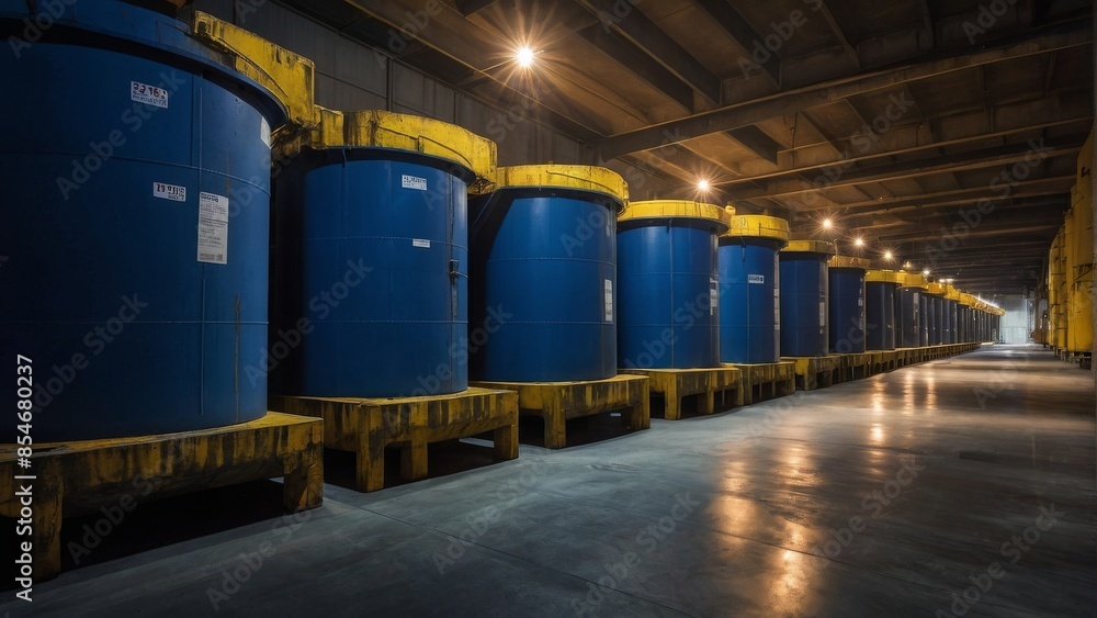 Radioactive waste storage facilities with containers embedded in ...