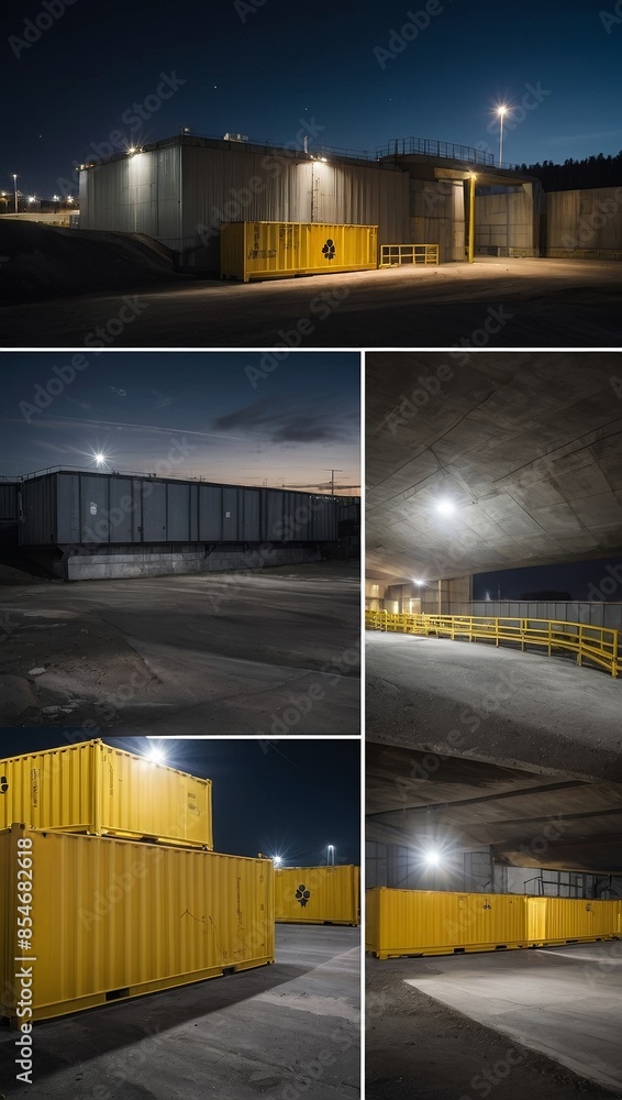 Radioactive waste storage facilities with containers embedded in ...