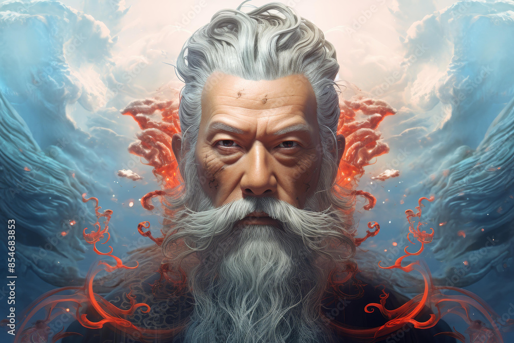 Pangu, the Chinese god of creation, is often depicted with a beautiful ...