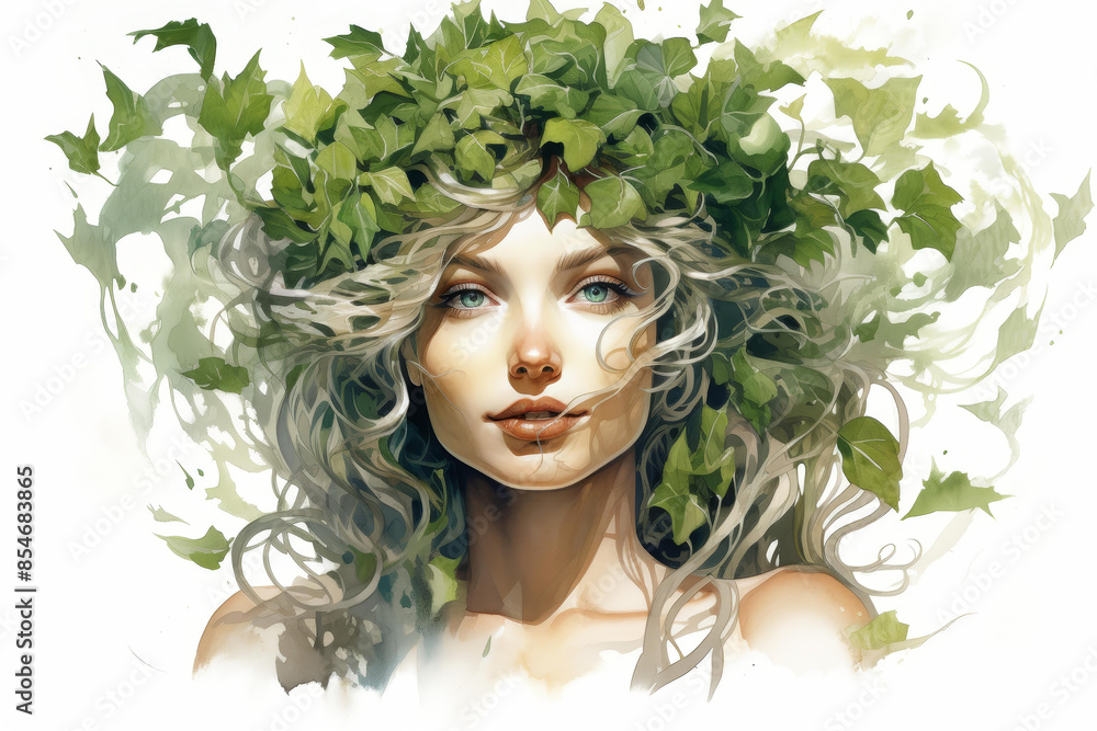 Ethereal tree goddess depicted in a watercolorstyle digital portrait ...