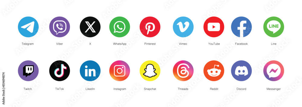 Latest updated social media icon set 2024. Top 20 social networking ...