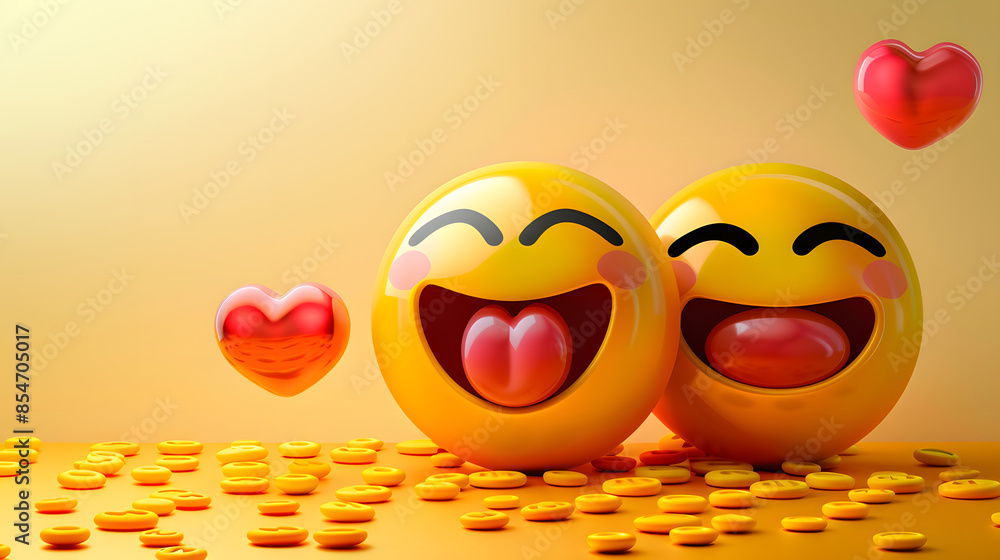 Two smiling emojis with their tongues out are surrounded by hearts in a ...