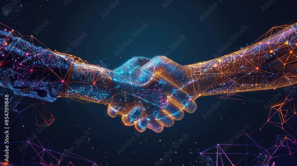 Photograph of a business handshake across a digital divide ...