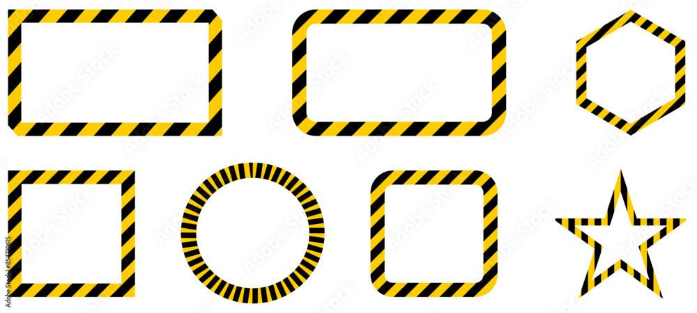 Frame caution with warning tape. Yellow black border danger sign. A ...