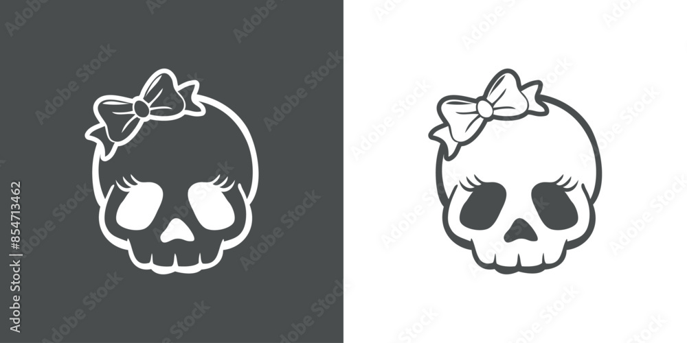 Calavera de mujer. Logo de calavera humana femenina con nudo de lazo ...