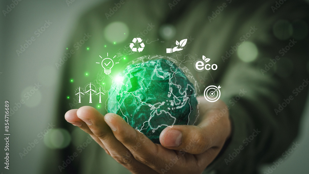 business hands holding the green world for the Sustainable Development ...