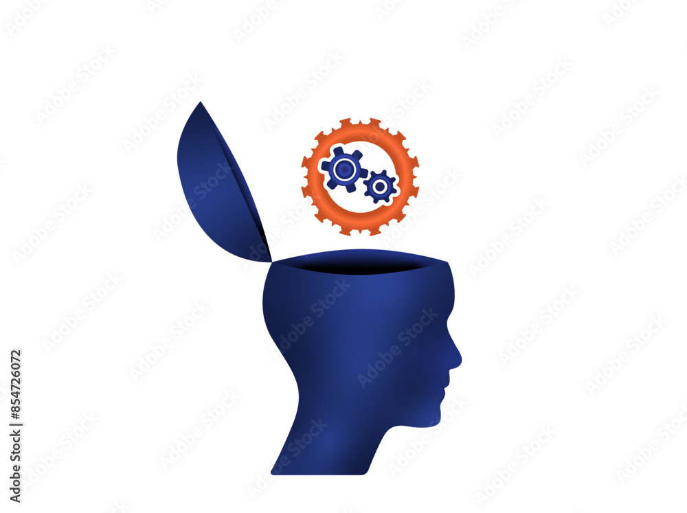 3d open mind business man, woman head with gears vector graphic ...